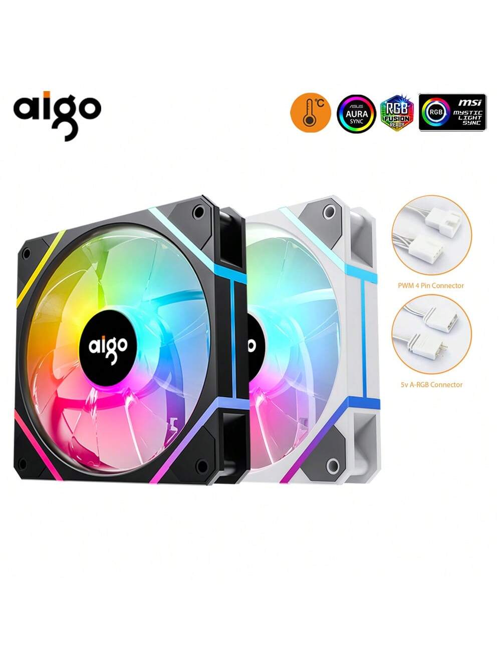 Aigo AM12PRO Rgb Fan Ventoinha PC 120mm Computer Case Fan Kit Water ...