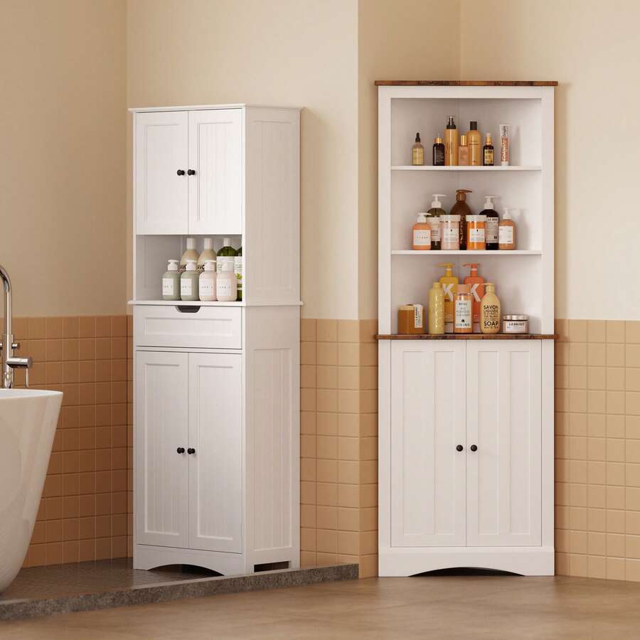 63 '' Corner Cabinet With Doors And Shelves, Corner Shelf Cabinet For ...