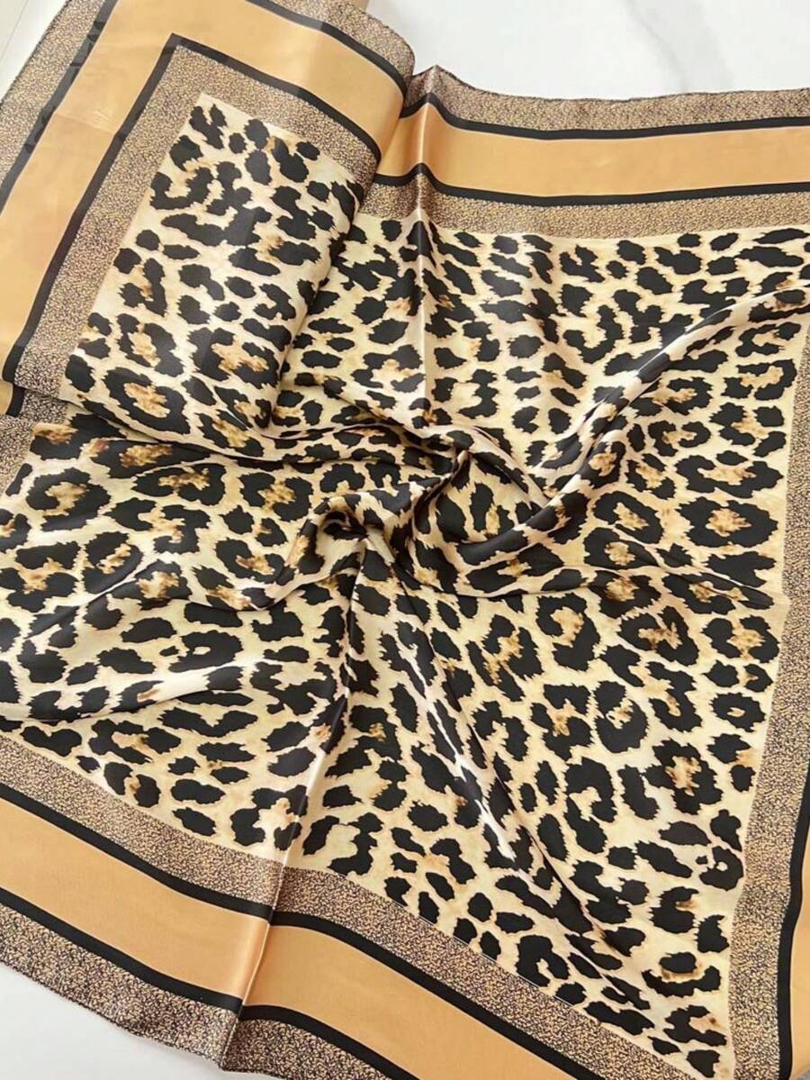 70cm Square Leopard Print Silk Scarf, Multi-Purpose Neck Scarf Shawl ...