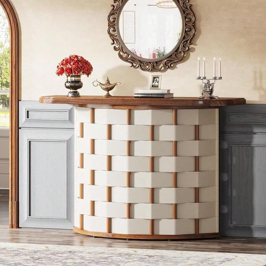 Half Moon Shaped Console Table For Entryway 47-Inch Vintage Semi Circle ...