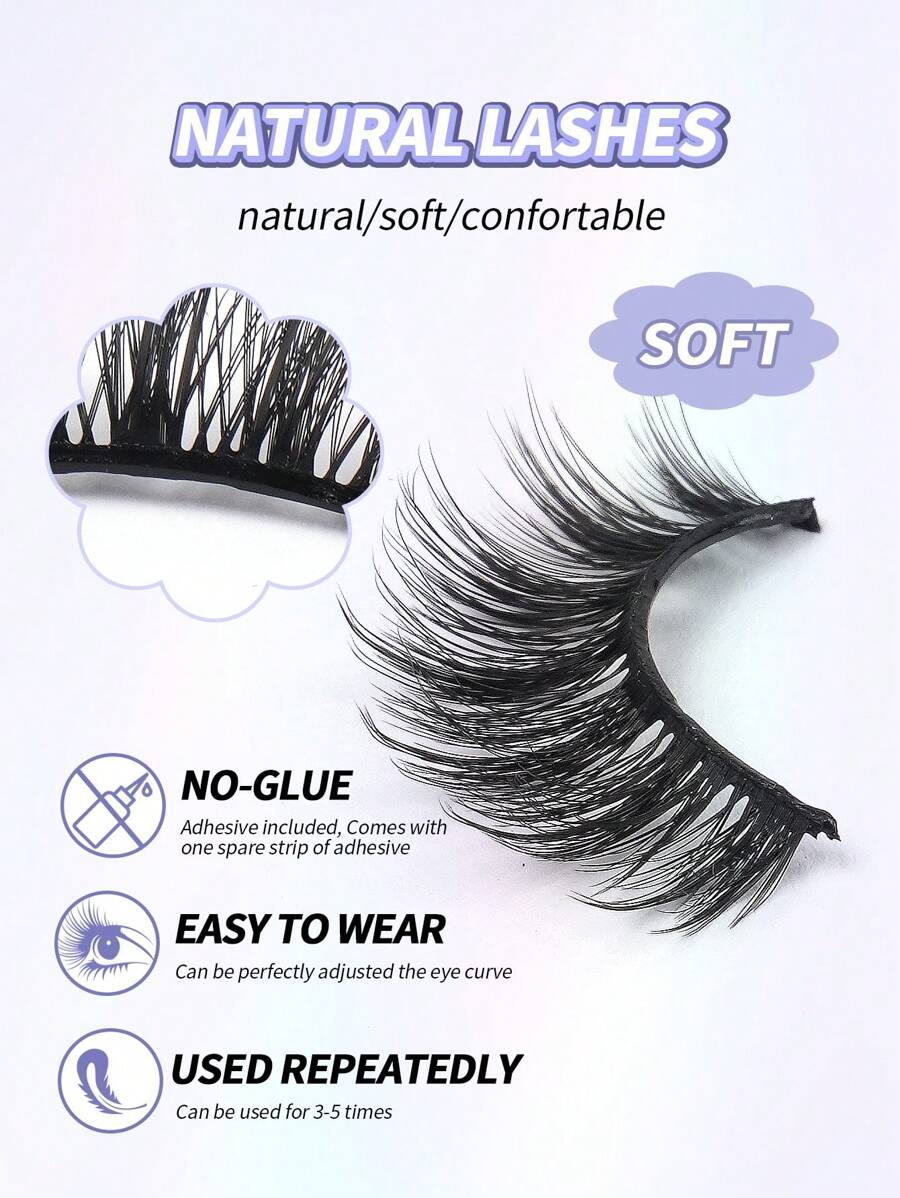 3 Pairs Multi-Style Self-Adhesive False Eyelashes Set Lightweight ...