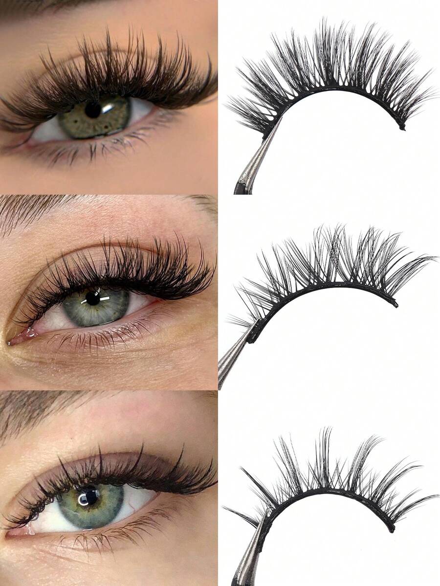 3 paires de faux cils auto-adhésifs avec recourbé B & C, multi-styles ...