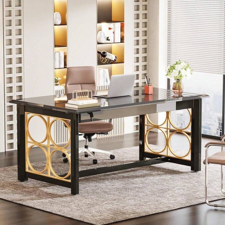 Tribesigns Modern 63" Executive Desk Large Glossy Home Office Computer ...