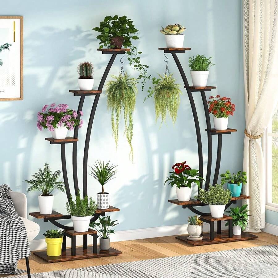 Tribesigns 6 Tier Metal Plant Stand Pack Of 2 Curved Display Shelf With ...