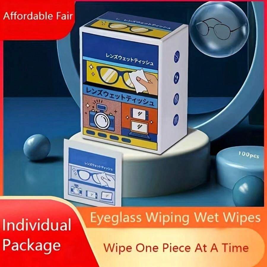 100pcs Lens Cleaning Wet Wipes, Lemon-Scented, Quick-Drying , Suitable ...