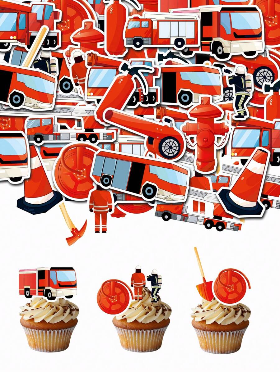 80Pcs Firemen Truckman For Cake Decorating, Wafer Paper Fire Fighting ...