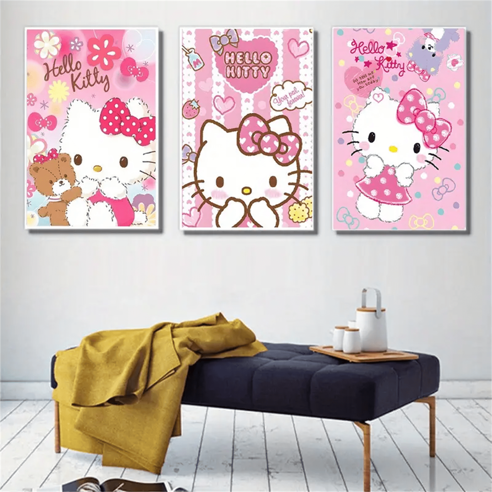 1/3pcs Unframed Sanrio Hello Kitty Canvas Wall Art - Modern Cartoon ...