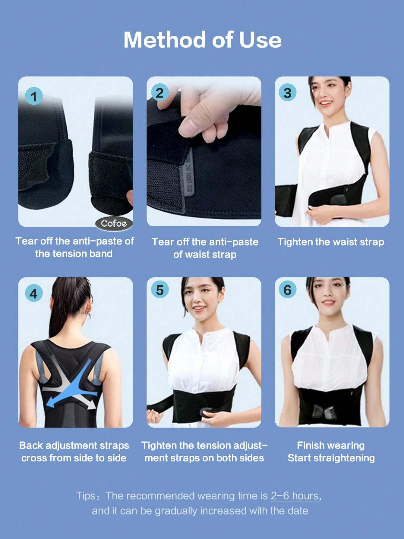 Cofoe Faja de espalda Cofoe, soporte para la postura, ajustable, cinturón invisible para giba ...