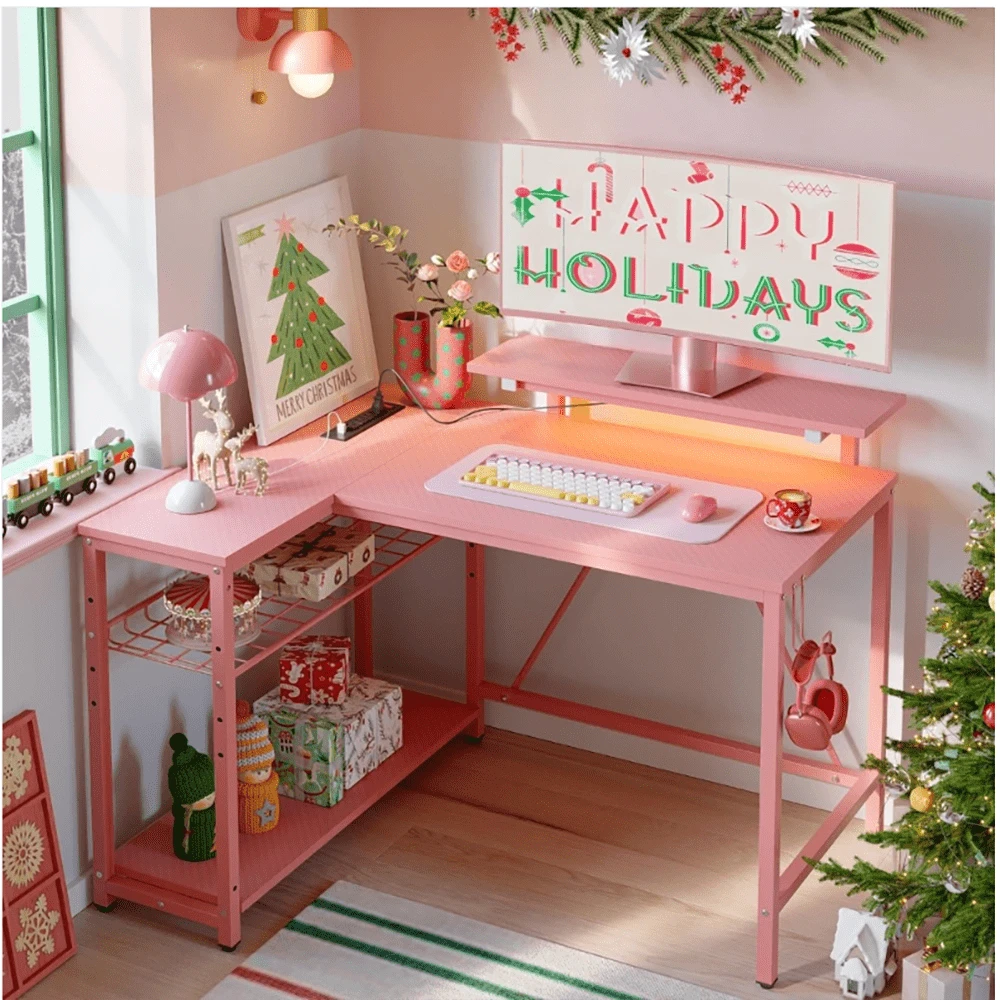 Gaming Desk With Power Outlets,42 LED Small Corner With Reversible ...
