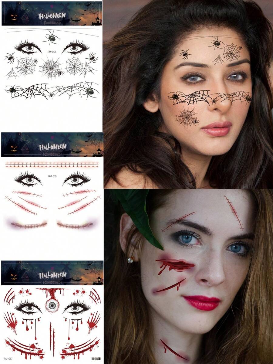 4pcs Halloween Temporary Tattoos, Day Of The Dead La Catrina Face Skull ...