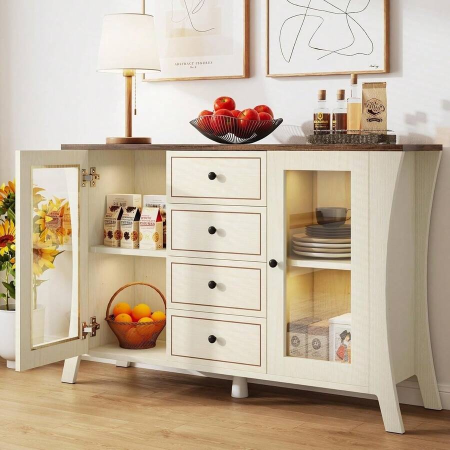 Tribesigns Tribesign 51" Farmhouse Coffee Bar Storage Cabinet Wood ...