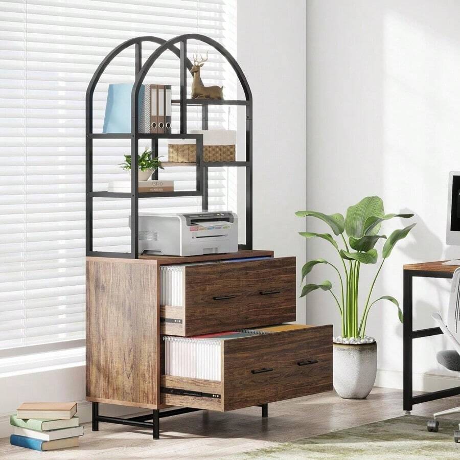 Tribesigns File Cabinet With Bookshelf 2 Drawer Vertical Arched Filing ...