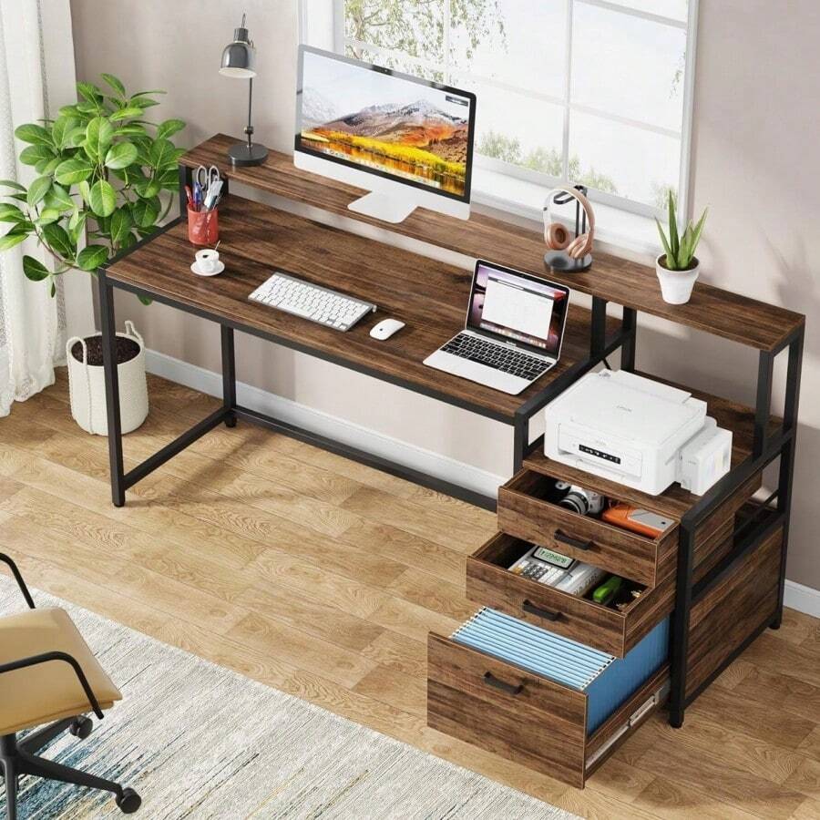 Tribesigns 63 Inch Computer Desk With File Drawer Cabinet Ergonomic ...