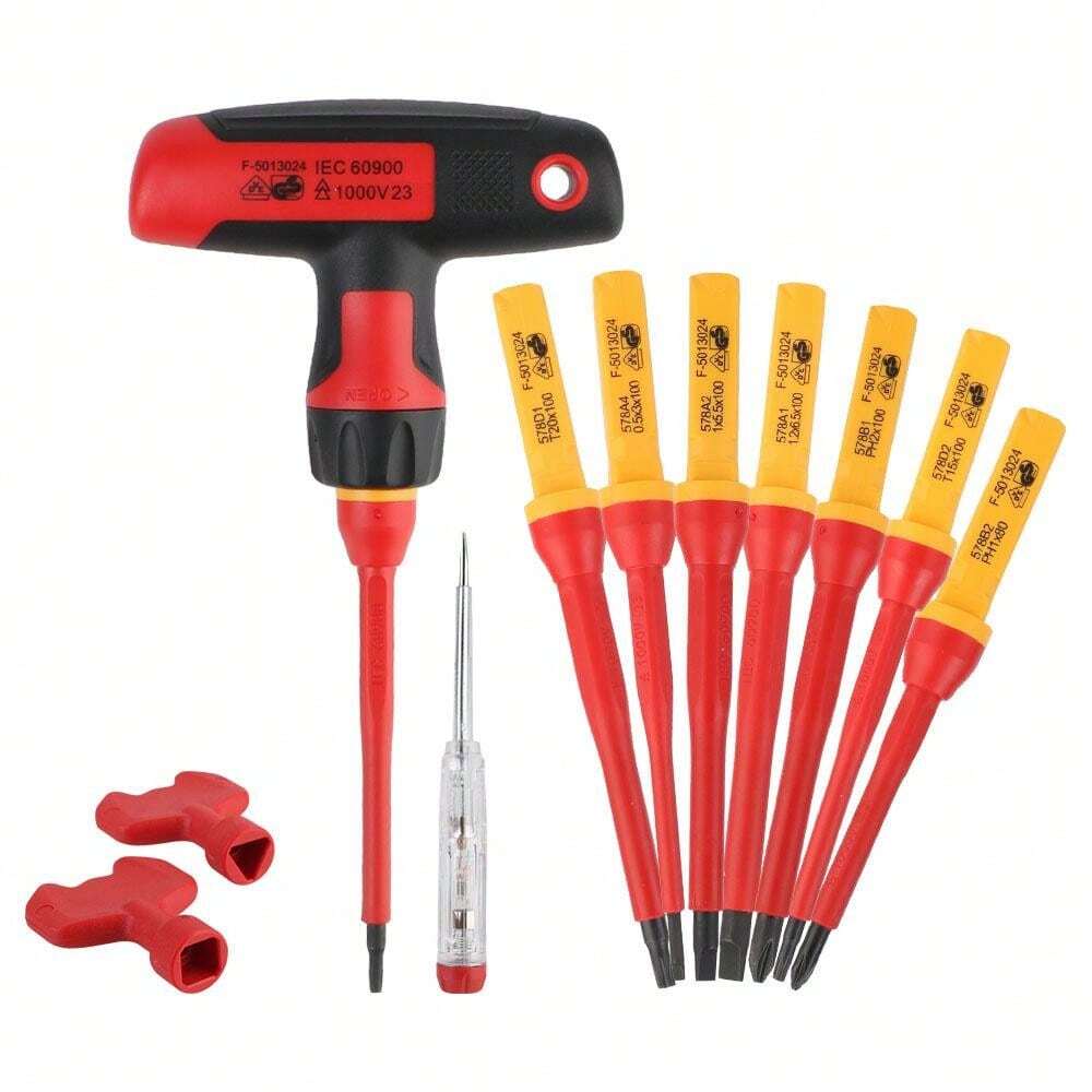 12Pcs/Set T-Shaped Screwdriver Kits With Phillips Slotted Torx Bits 1000V Electronic Insulated ...