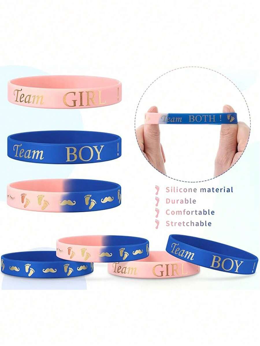 15pcs Gender Reveal Bracelets, Team Boy Silicone Wristbands Team Girl ...