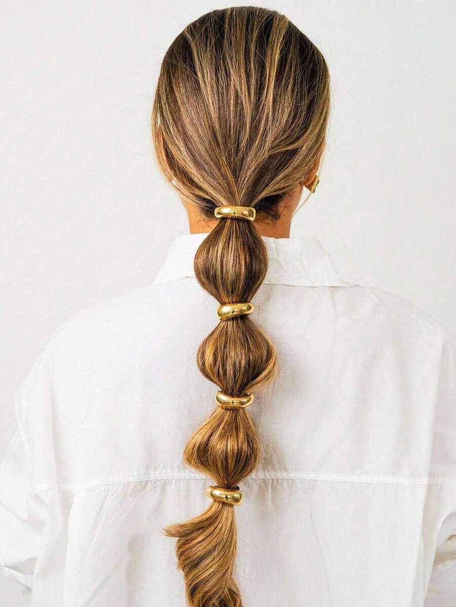 4pcs Minimalist Metal Textured Elastic Hair Ties, Vintage Geometric ...