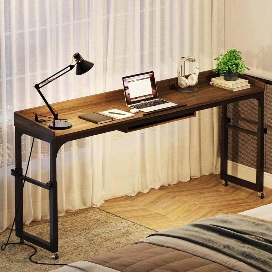 Tribesigns Height Adjustable Overbed Table With Wheels USB Ports Mobile ...