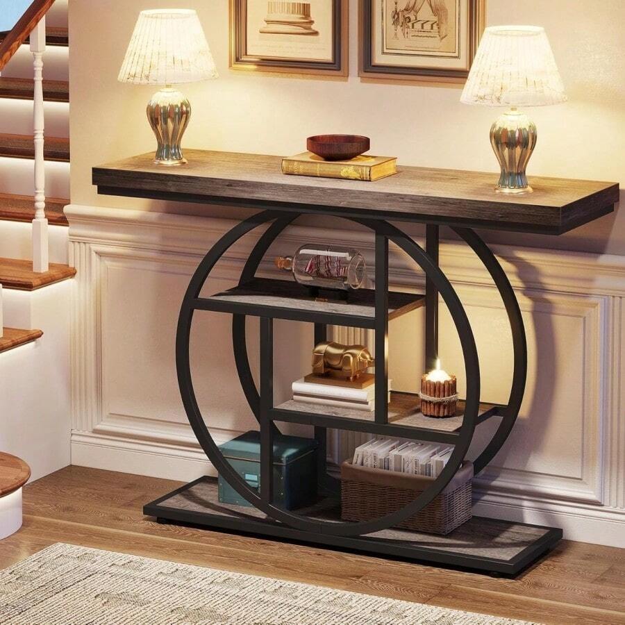41.3" Console Table4-Tier Sofa Table Entryway Table With Circle Base ...