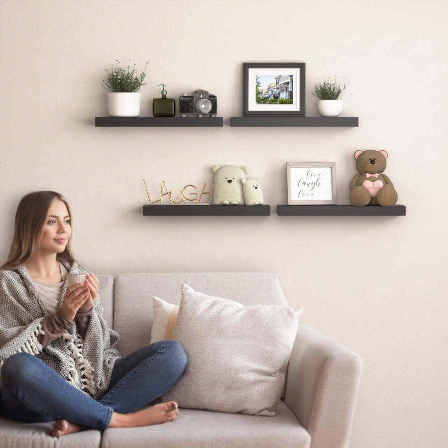 White Floating Shelves Set Of 6, Wall Mounted Small Shelves For Room ...
