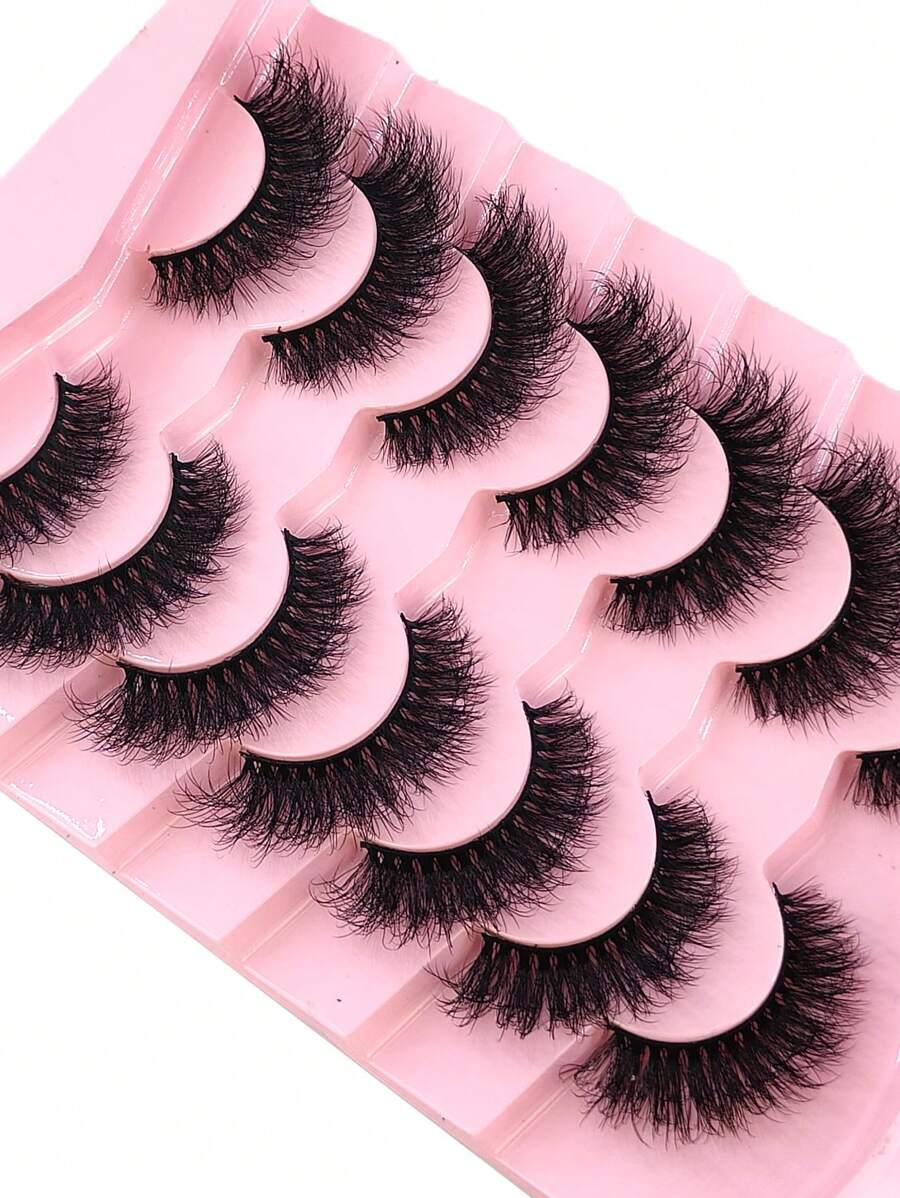 7 Pairs Pack Fluffy Volume False Eyelashes Mink Lashes Cat-Eye Look ...
