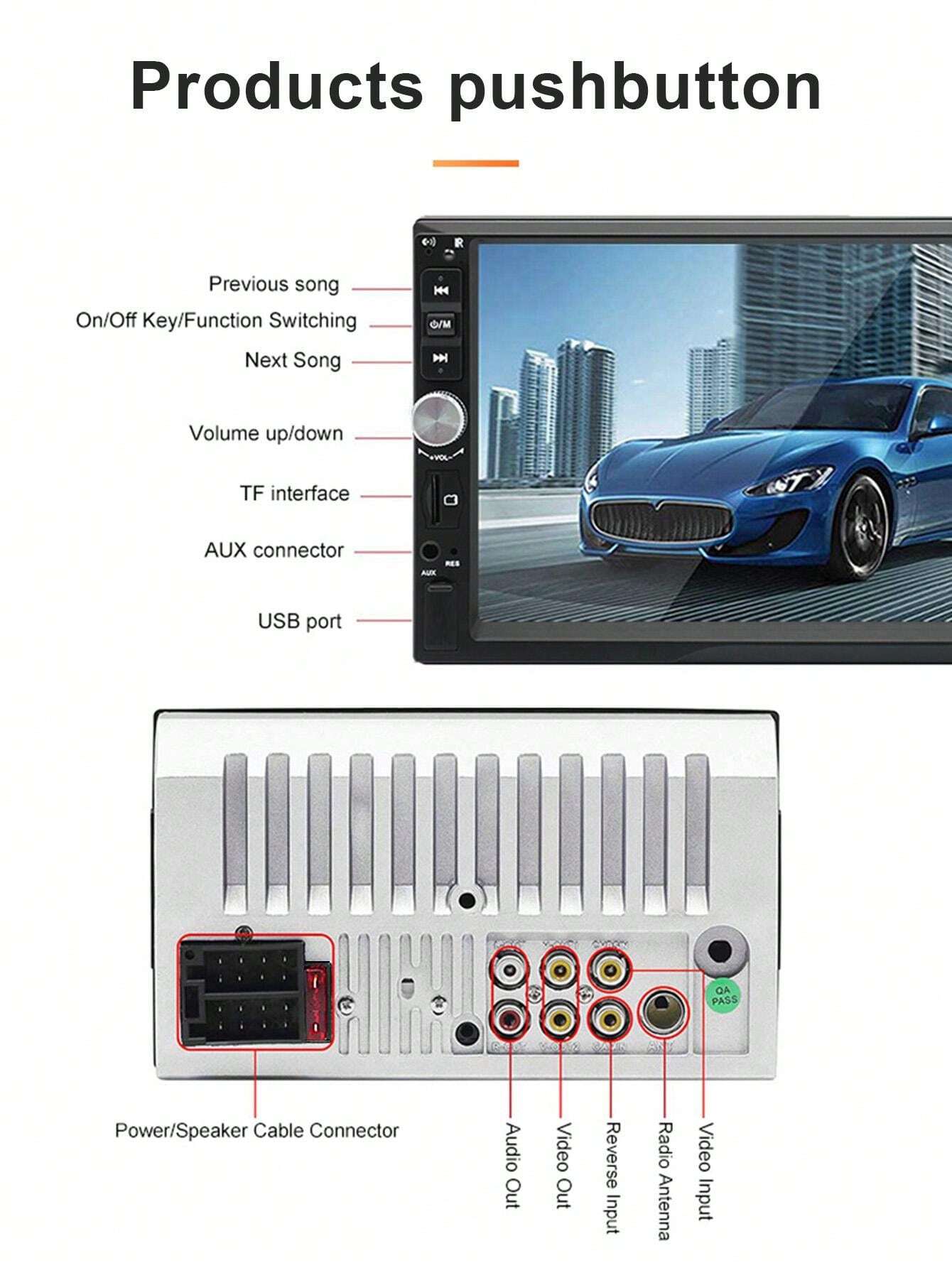 Rádio automotivo 2 DIN de 7 polegadas, tela sensível ao toque HD, reprodutor multimídia MP5 ...