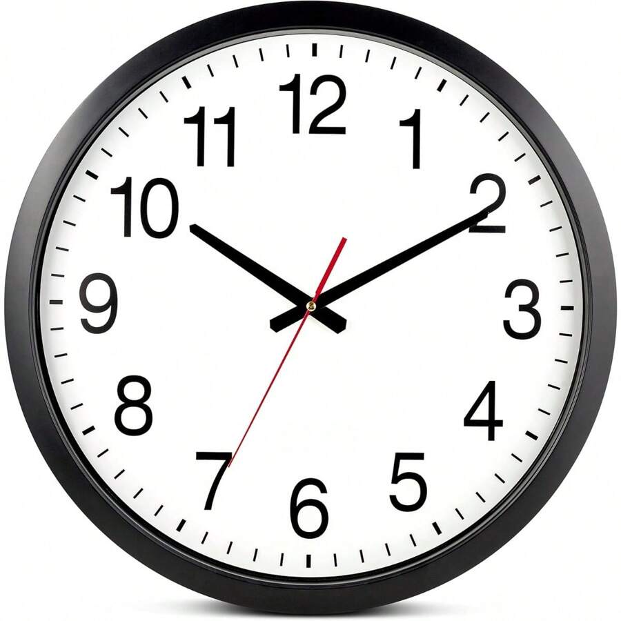 Black Wall Clock Silent Non Ticking - XL 18 Inch Quality Quartz Battery ...