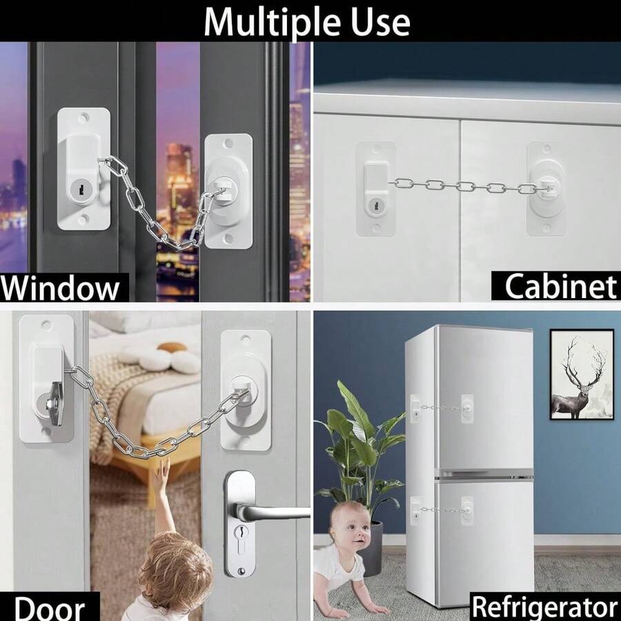 3 PCS Window Restrictor Lock, Sliding Window Lock With Adjustable Chain ...