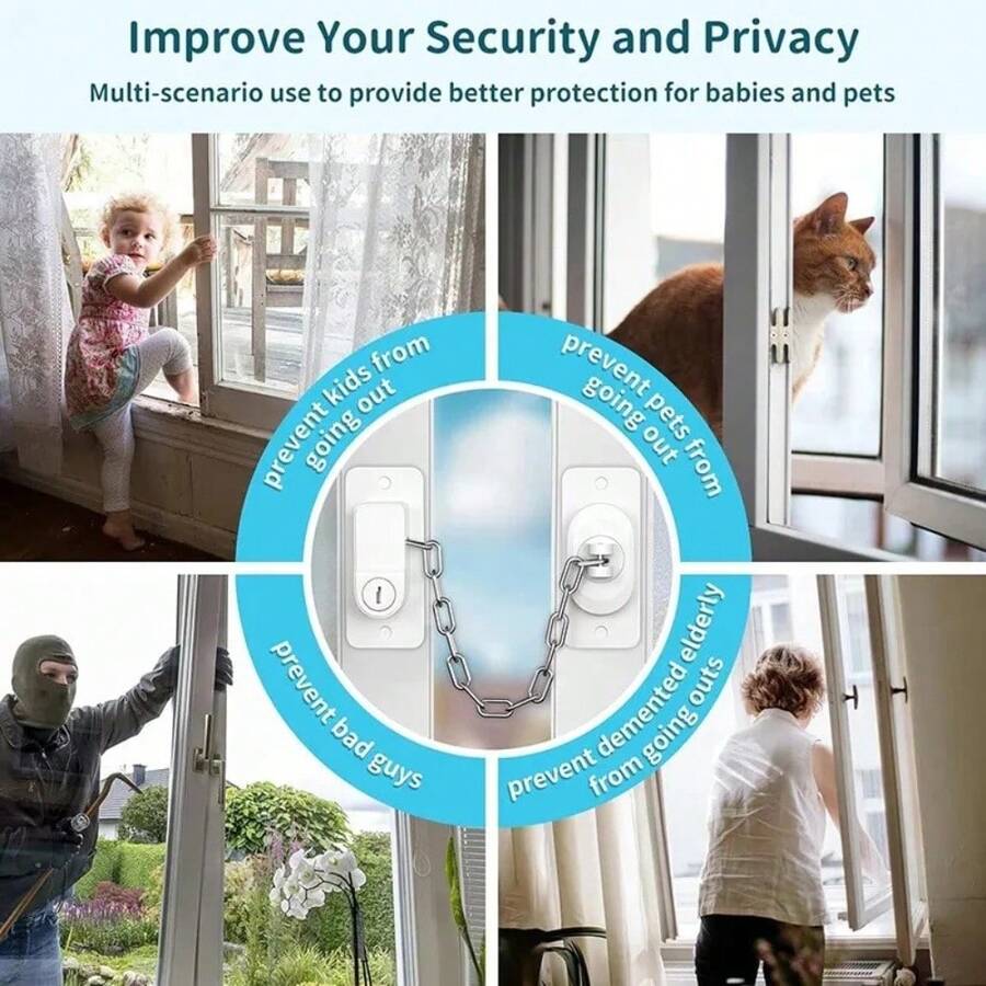 3 PCS Window Restrictor Lock, Sliding Window Lock With Adjustable Chain ...