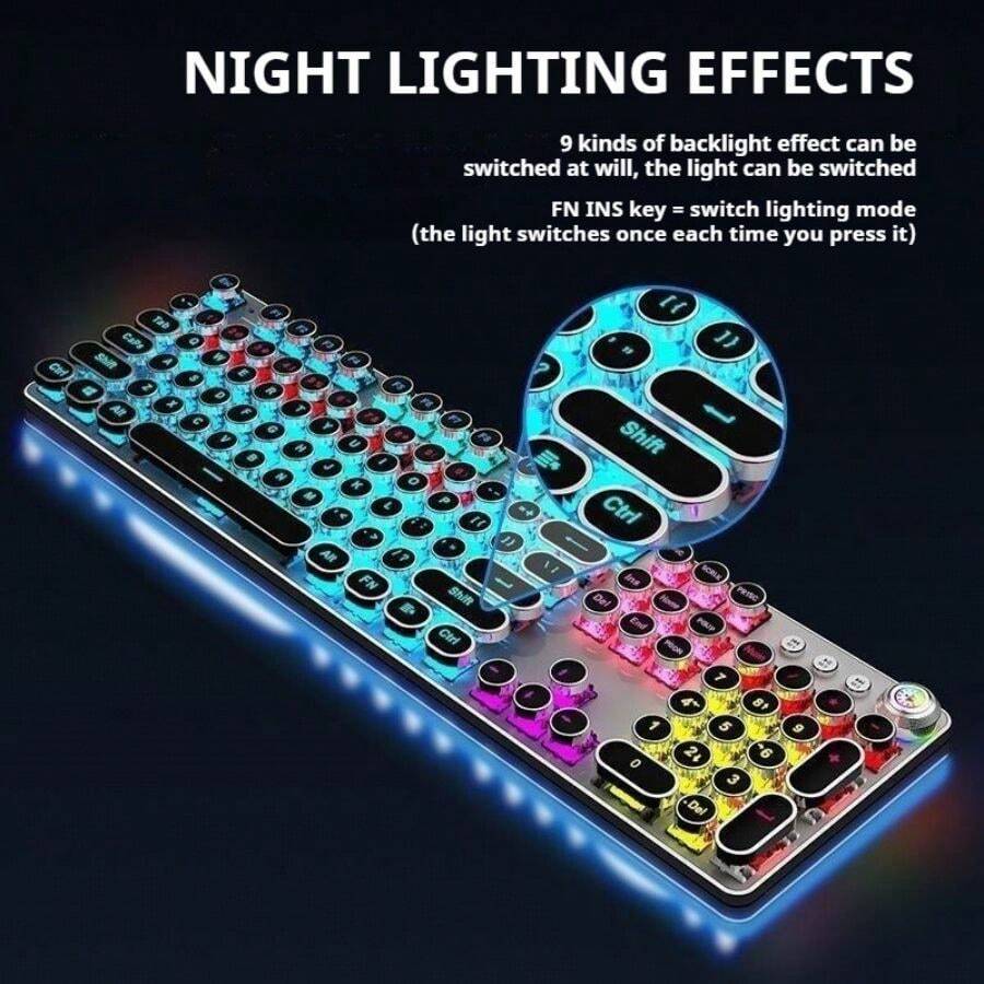 Teclado Mecânico de Jogo Estilo Máquina de Escrever Punk EWEADN, Painel ...