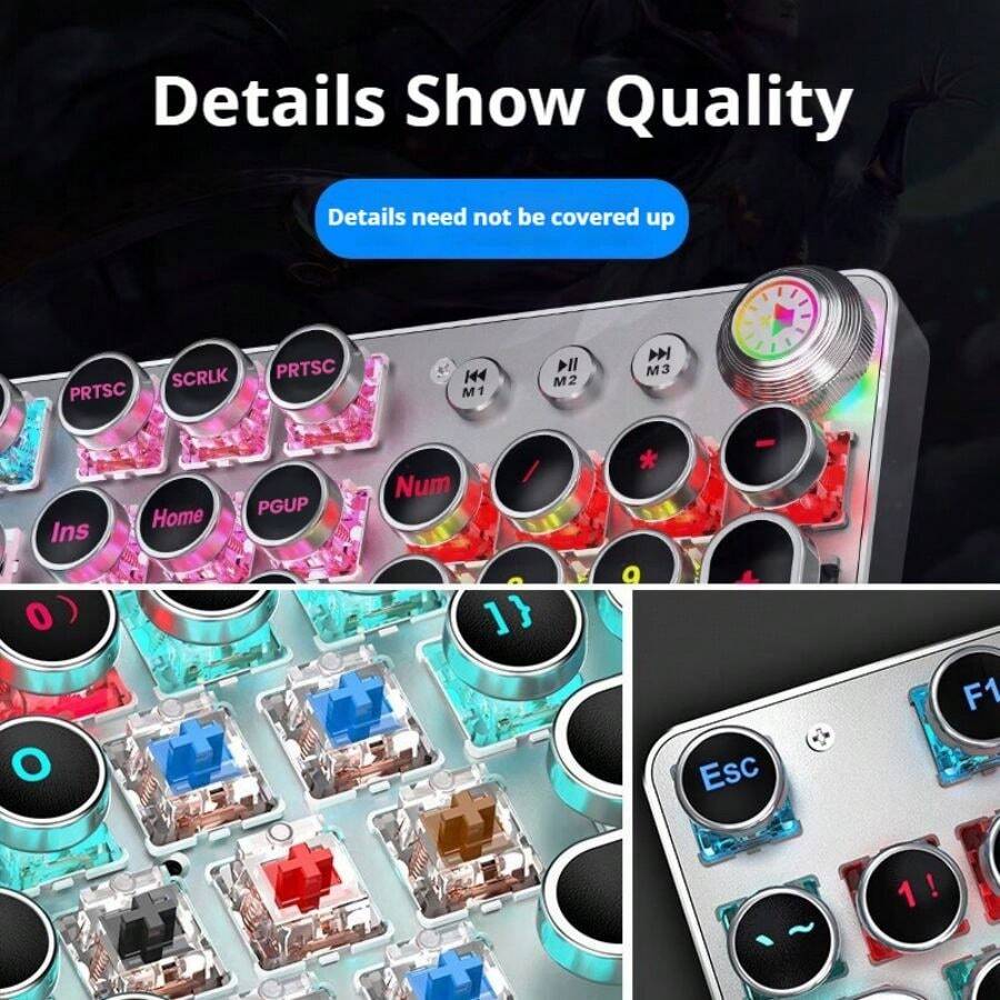 Teclado Mecânico de Jogo Estilo Máquina de Escrever Punk EWEADN, Painel Totalmente de Metal com ...