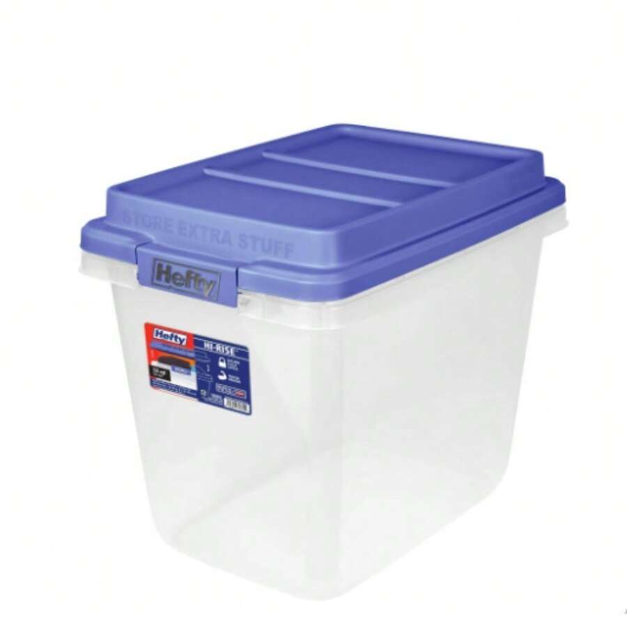 Hefty 32 Quart Clear Plastic Storage Bin With Blue HI-RISE Lid, Adult ...