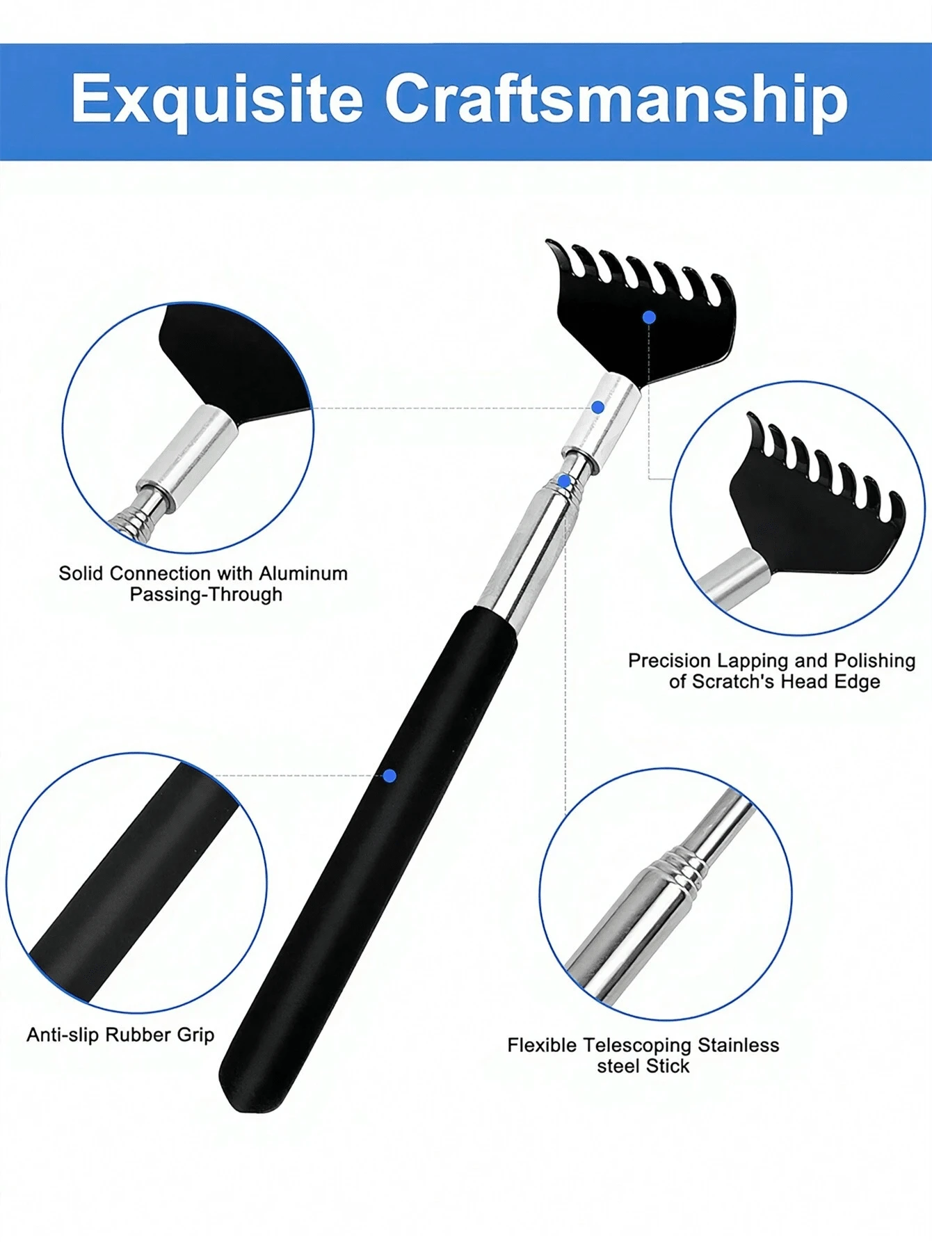Black Extendable Stainless Steel Back Scratcher, Skin-Friendly Deep ...