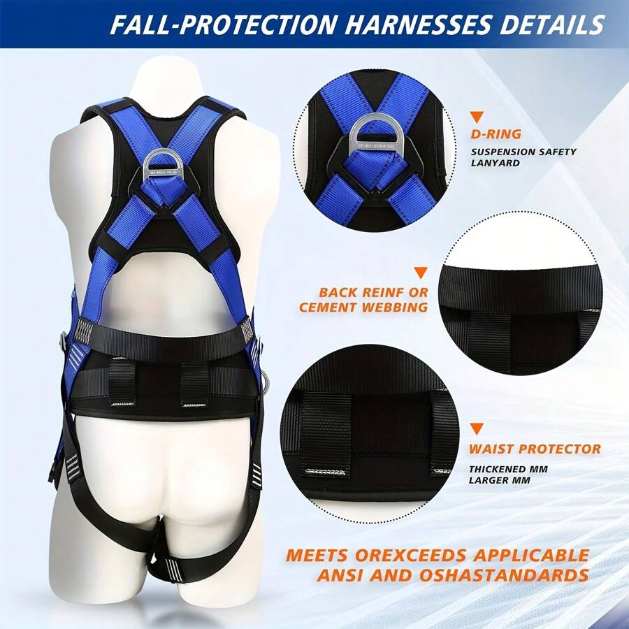 ANSI-Certified Premium Safety Harness - Fall Protection With Quick Plug ...
