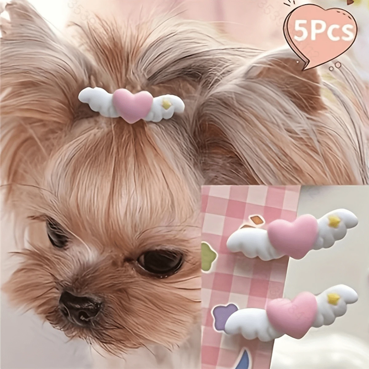 5pcs Pet Hair Clips, Pet Hair Accessories, Dog Hair Clips, Mini Wings ...