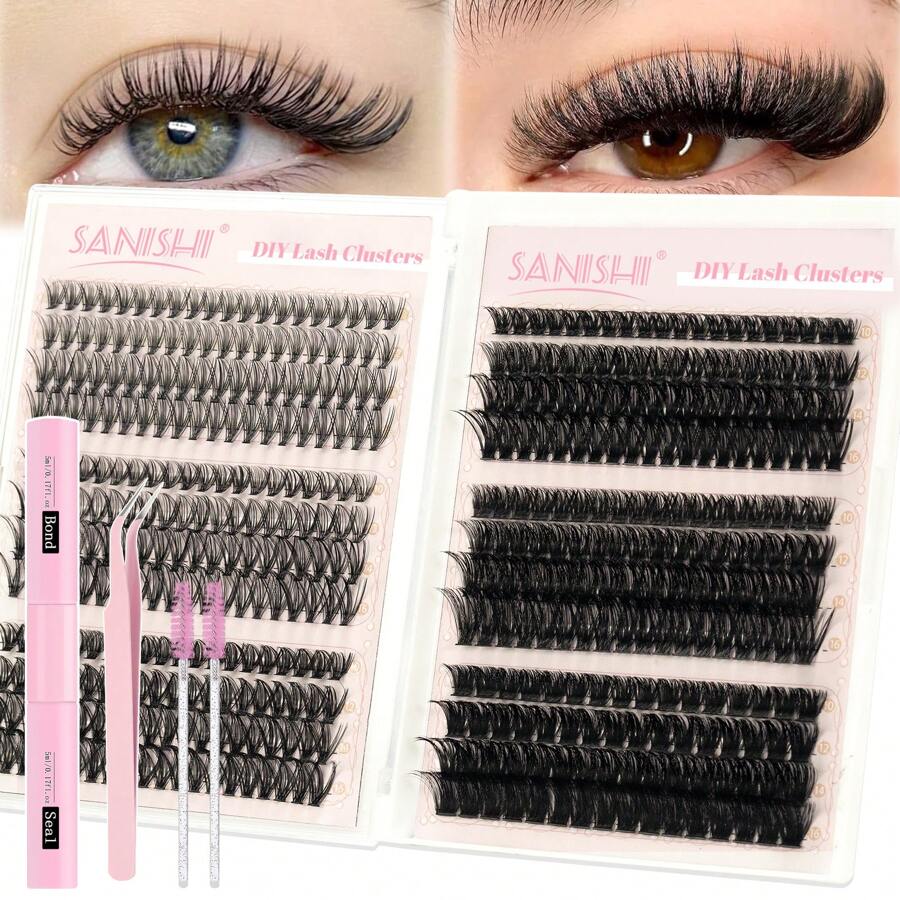 Sanishi Lashes Clusters Kit 20D+30D+40D+60D+80D+100D 456PCS D Curl Lash Extension 10-16MM ...