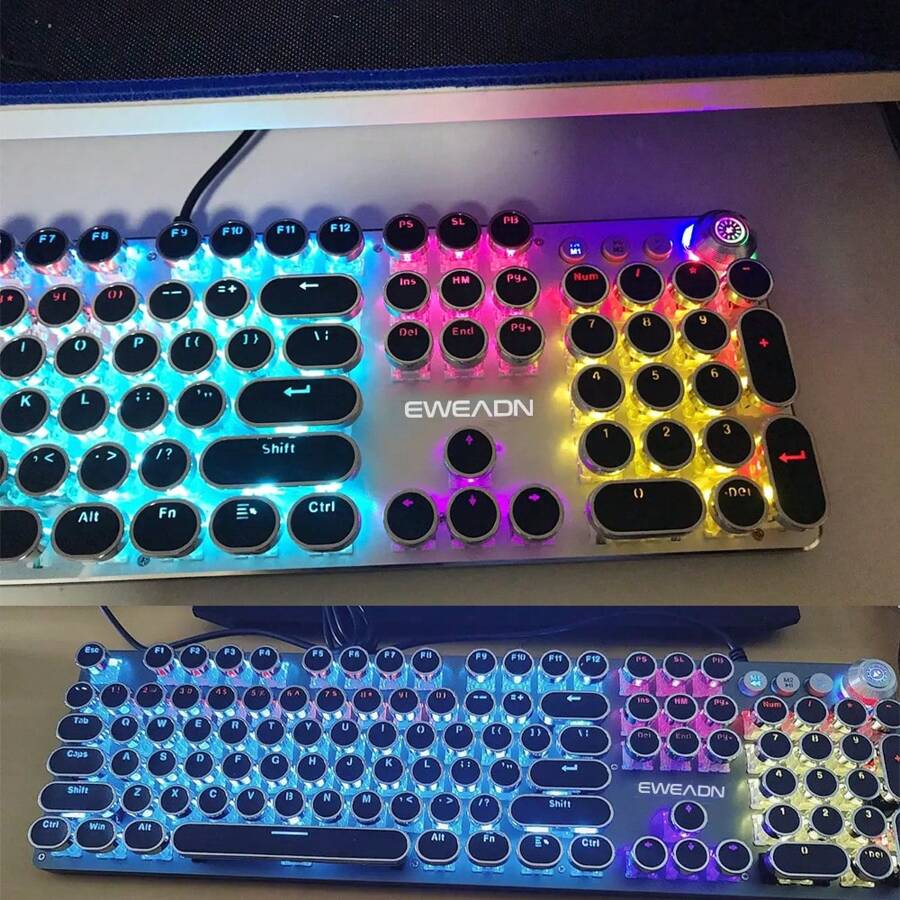 EWEADN Punk Typewriter Mechanical Gaming Keyboard, All-Metal Panel 104 ...