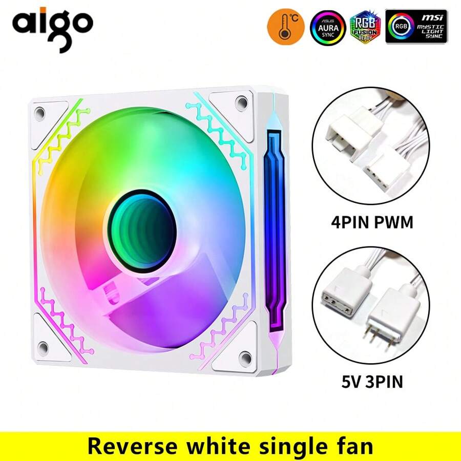aigo Ventilador para Gabinete de PC Aigo Air12s 12cm 4 pinos 5V 3 pinos ARGB Efeito de Luz ...