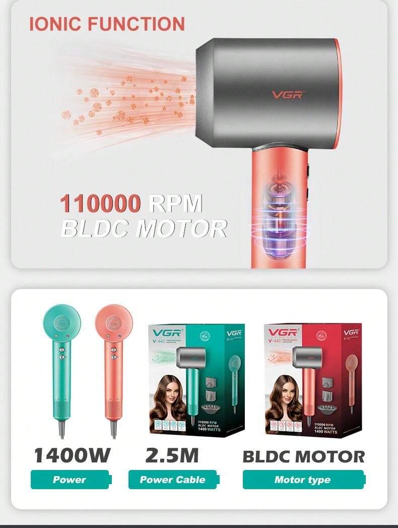 VGR Secador de pelo VGR profesional, máquina secadora de pelo con motor BLDC, soplador de aire ...