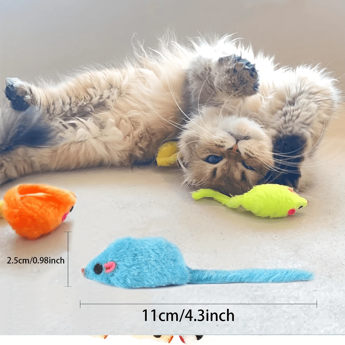 12pcs Rainbow Plush Simulation Mouse & Kitten Interactive Cat Toys ...