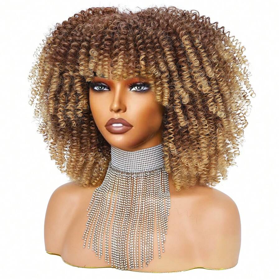 Peluca afro rizada con flequillo de 10 pulgadas, pelucas afro ...