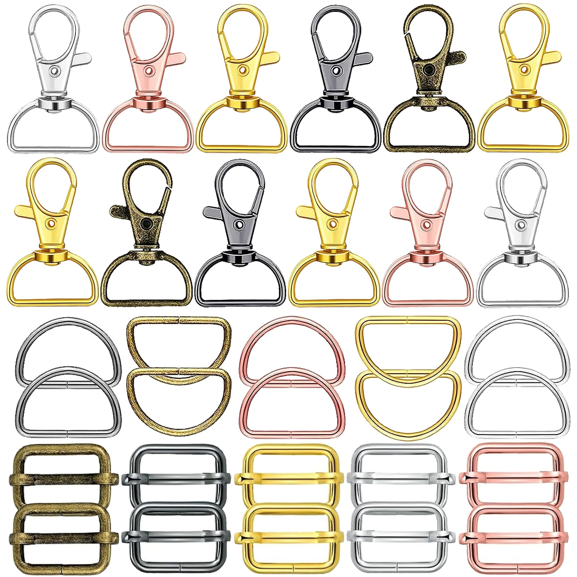 15/30/45pcs Set Rotating Buckle With D-Ring & Slide Lock Keychain Spring Hook, D-Ring Keychain ...