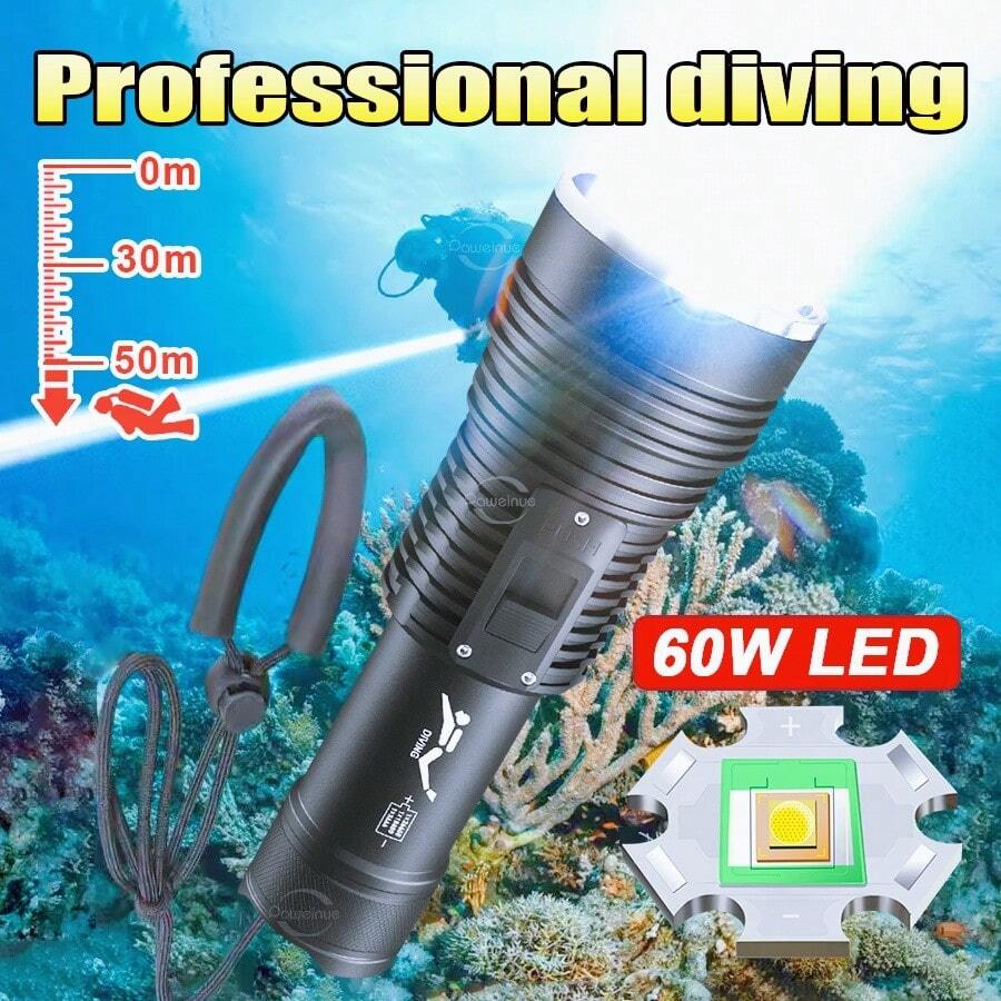 High Power Diving Flashlight XHP70, Highest Waterproof Grade ...