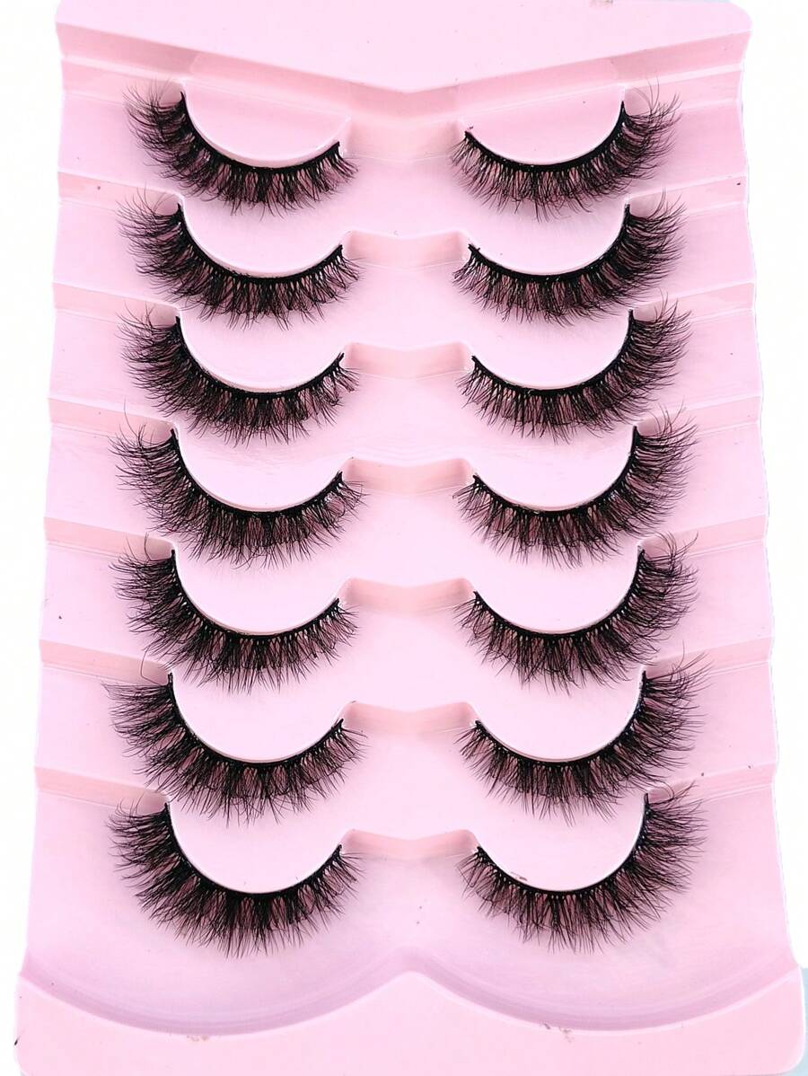 7 Pairs Pack Fluffy Volume False Eyelashes Mink Lashes Cat-Eye Look ...