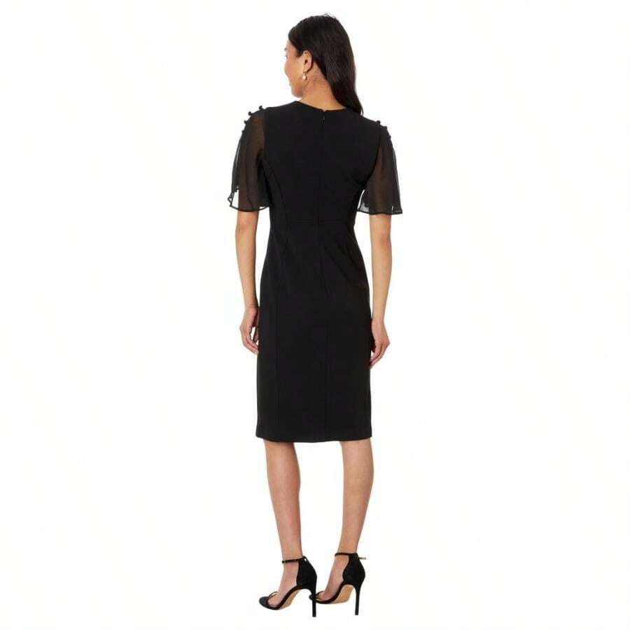 Calvin Klein Short Scuba Crepe Sheath With Chiffon Flutter Sleeve For