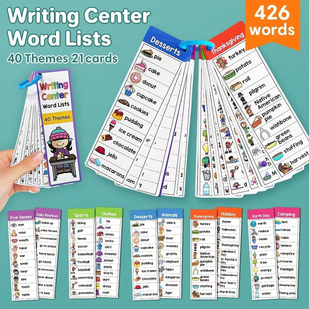 40 Themes Writing Center Sight Words Lists Flash Cards Kids Literacy ...
