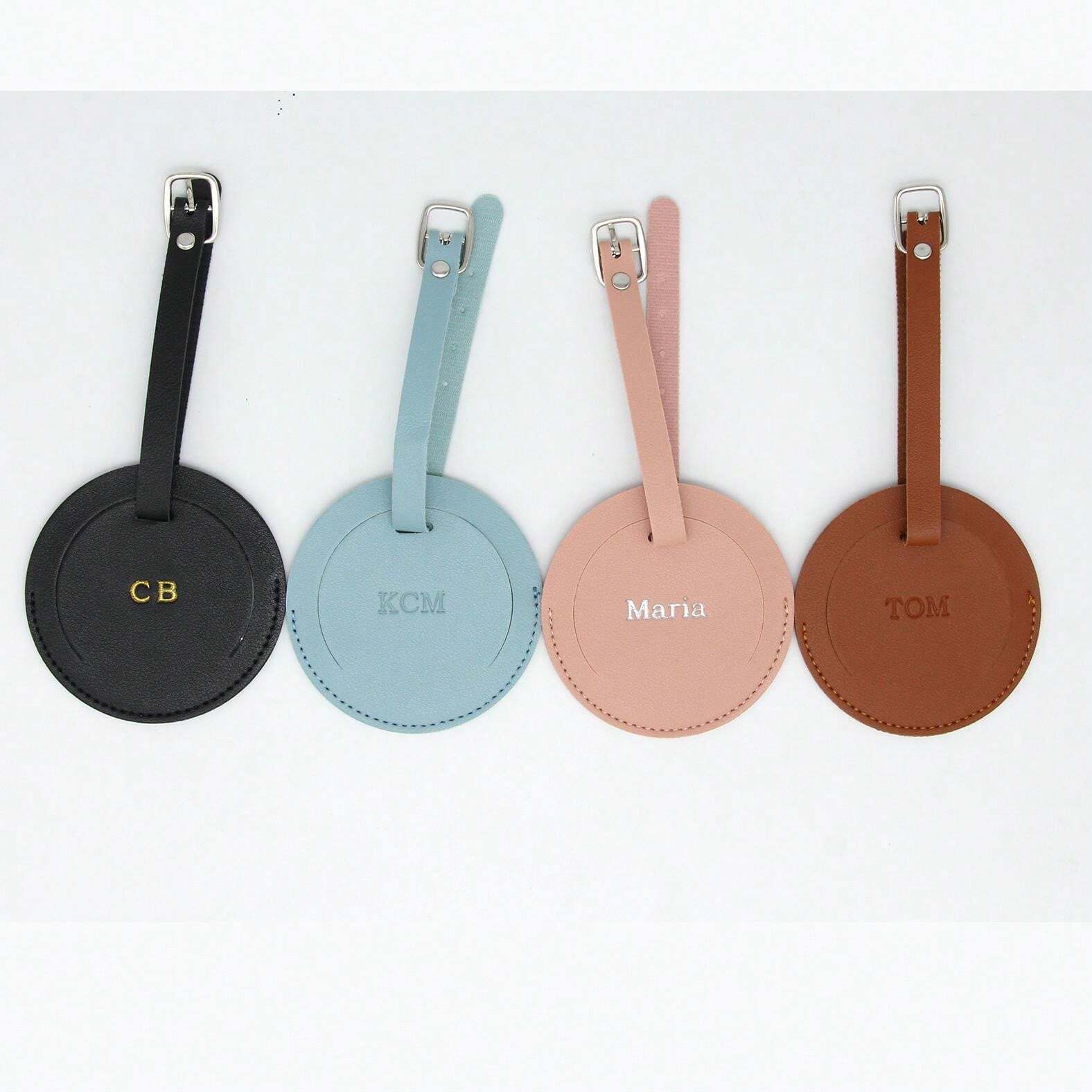 Personalized Luggage Tags With Name, Custom Round Bag Tag For Baggage, PU Leather Travel Luggage ...