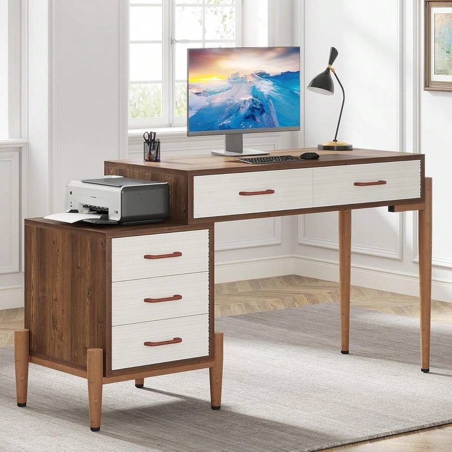 Tribesigns Computer Desk With 5 Drawers Reversible Modern Office ...