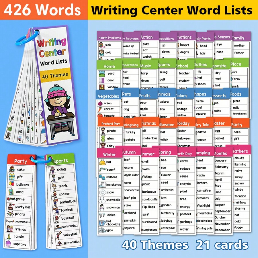 40 Themes Writting Center Sight Words Lists Cards Kids English Literacy ...