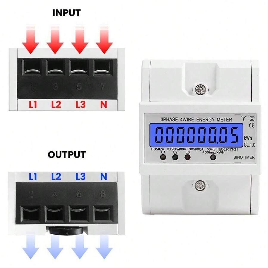 LCD Three-Phase Energy Meter Electricity Meter 3 Phases 4 Wire 400V 80A ...