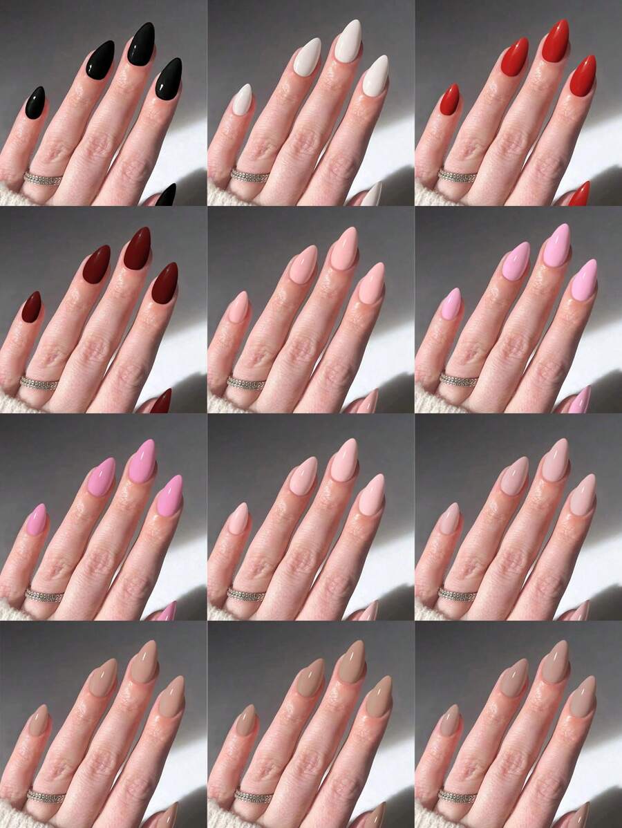 24 Sets/288 Pieces Of Short Almond Shaped Press Nail Set, 12 Colors ...